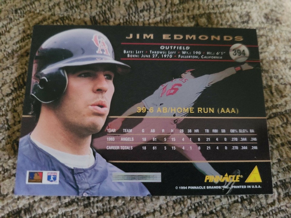 Jim Edmonds 1994 Pinnacle Rookie Prospect Baseball Card #392 California ...