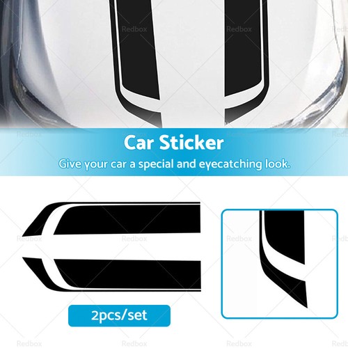 2pcs Wide Black Racing Car Hood Stripe Decal Auto Vinyl Bonnet Sticker ...