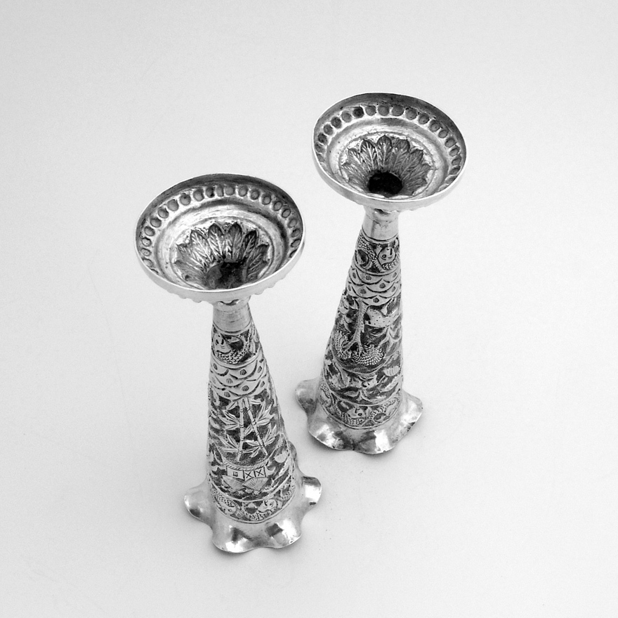 Indian Colonial Bud Vases Pair Ornate Sterling Silver 1900 | eBay