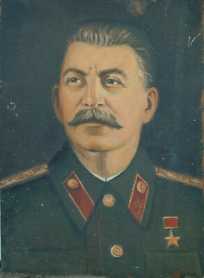 vintage Portrait Joseph STALIN Oil Painting canvas Leader Soviet Russia ...