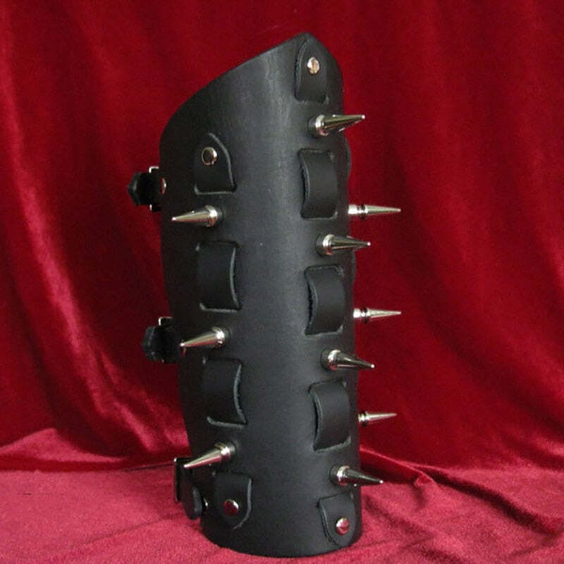 Mens Leather Woven Spiked Arm Bracer Black Vambraces Gauntlet With ...