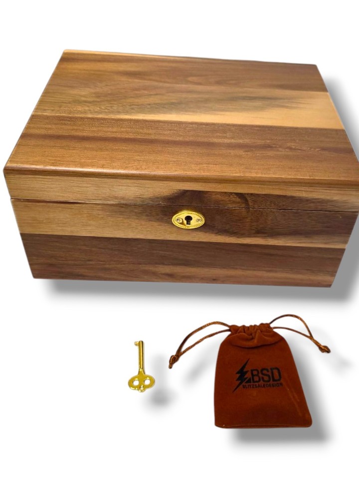 Wooden Storage Box with Hinged Lid and Locking Key - Large Premium w ...