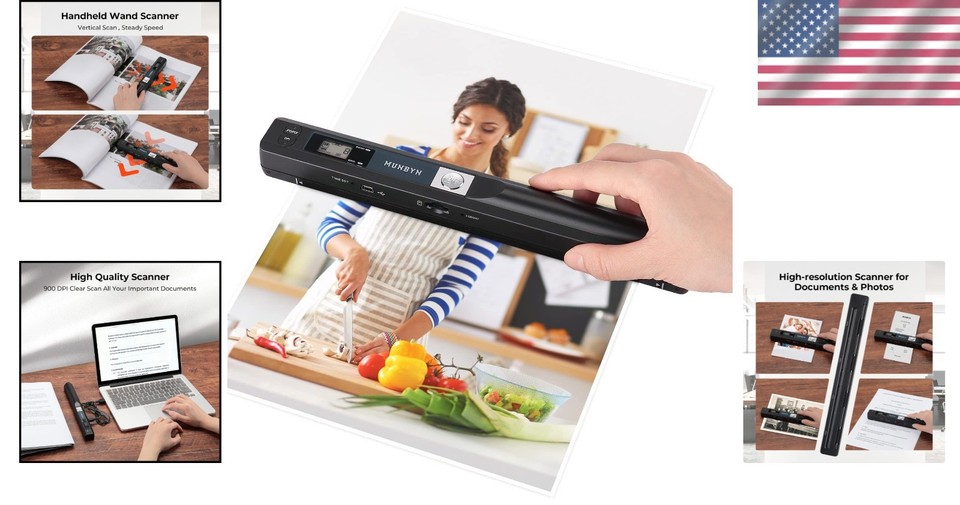 Handheld Scanner A4 900DPI, Portable Wand Scanner w/16GB SD Card, USB ...