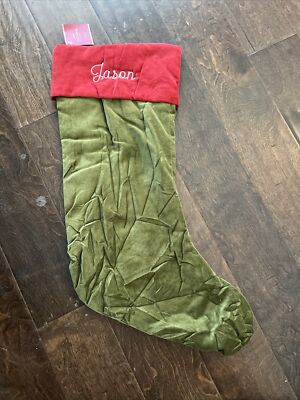 NWT Pottery Barn Classic Large Green Red Velvet Christmas Stocking Mono ...