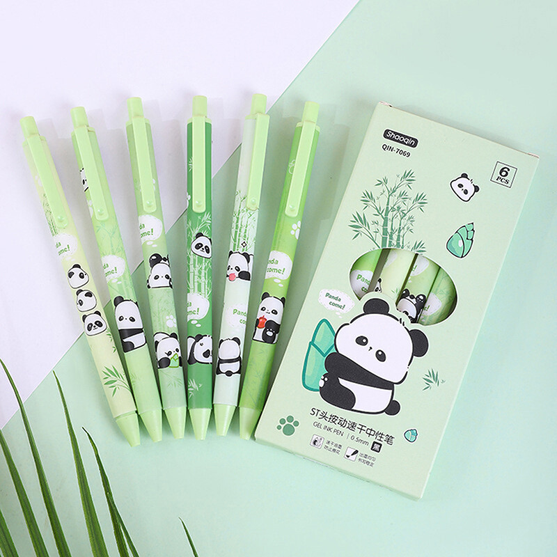 6Pcs Cute Cartoon Panda Gel Pen Funny Pressing Pens Lovely Smoothly ...