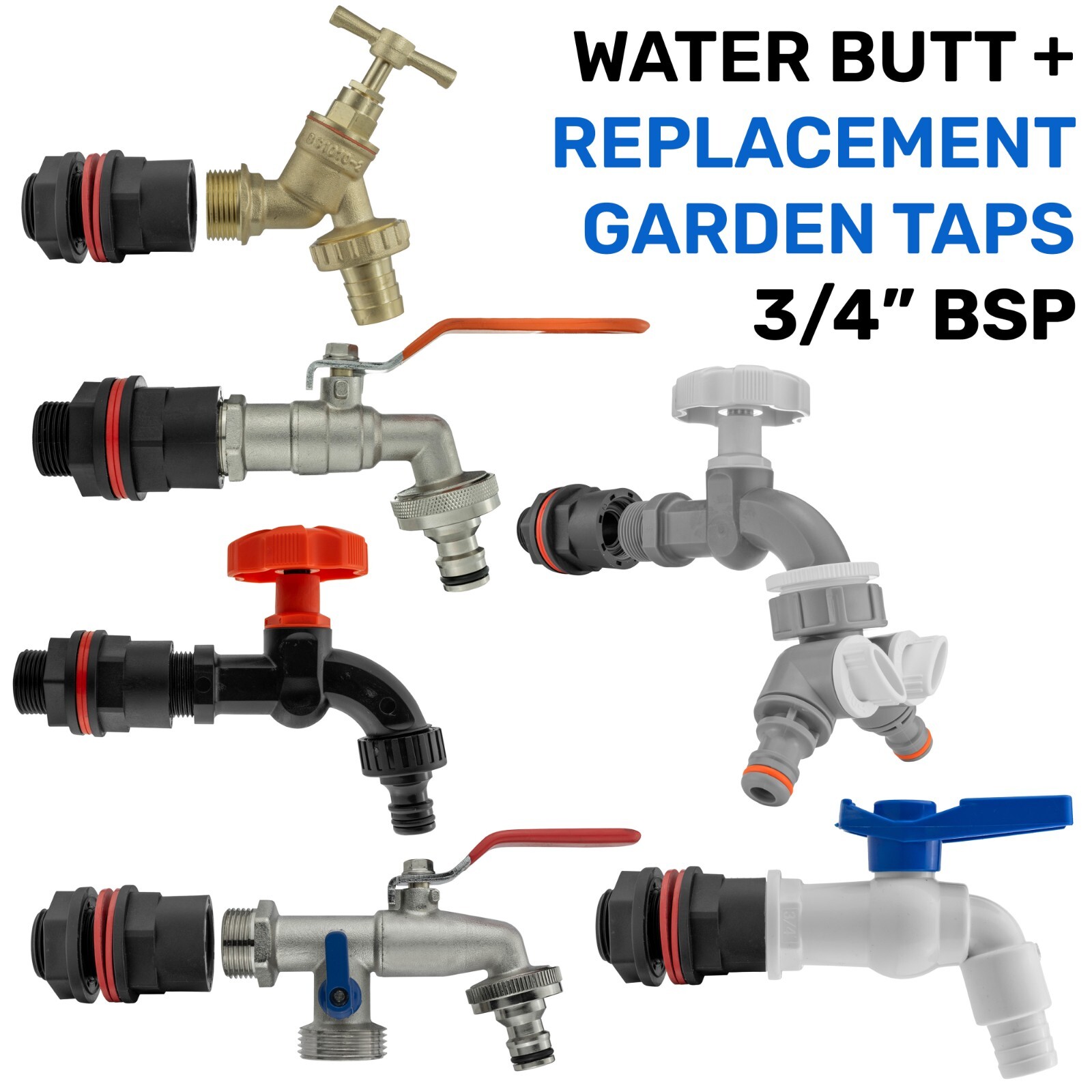 Water Butt Replacement Tap Solid Metal Lever UK Bib Outlet Barb Quick ...
