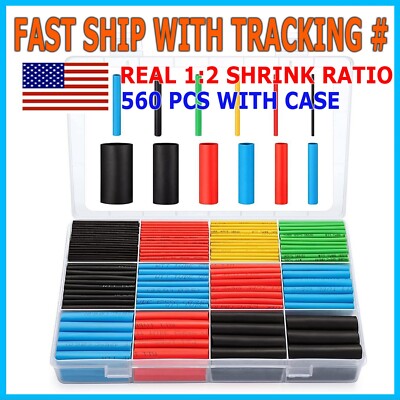 560pc Assorted Heat Shrink Cable Wire Tubing Tube Sleeve Kit Car ...