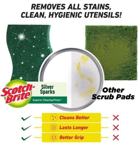 3 Pieces Scotch-Brite Silver Sparks Scrub Pad | eBay