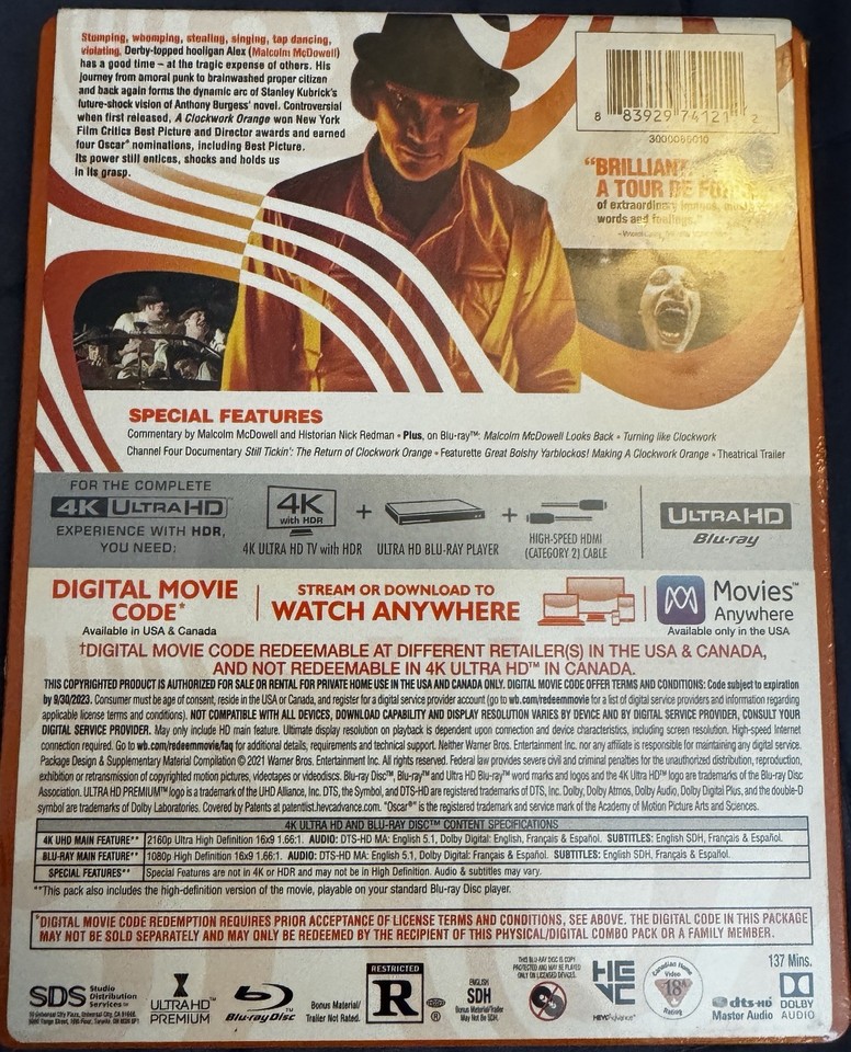 ClockWork Orange 4K Blu Ray SteelBook Read The Description! | eBay