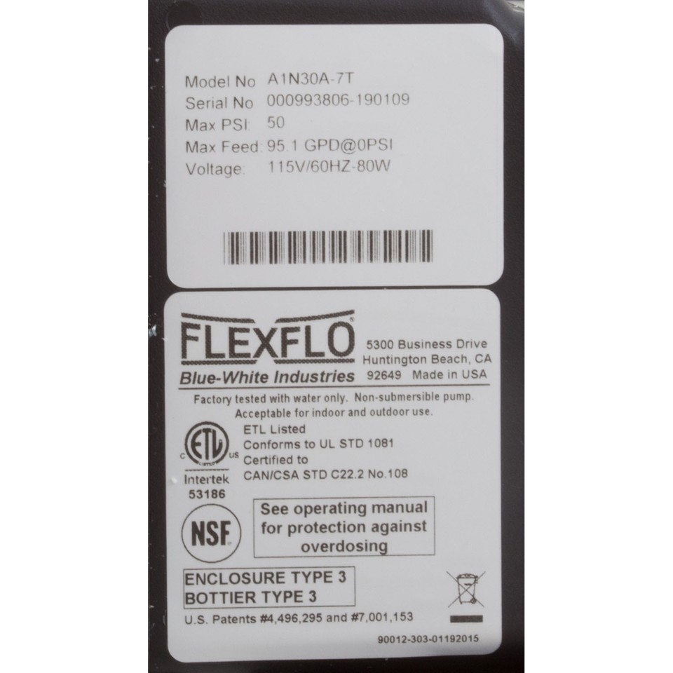 Pump, Peristaltic, Blue White Flexflo A-100NA, 115v, 95.1 GPD : A1N30A ...