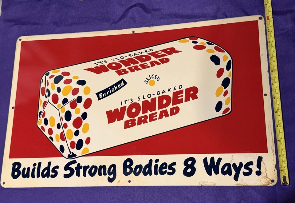 Vintage Original Wonder Bread Single Sided Advertising Sign Heavy Metal ...