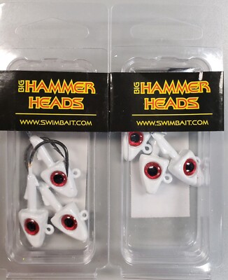 2-Big Hammer SE 3826 3/8 OZ 2/0 JIG HEADS White Gloss / Red Eye Sonar ...