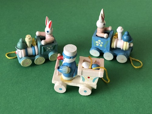 Vintage Small Mini Hand Painted Wood Easter Bunny Chick Train Ornament ...