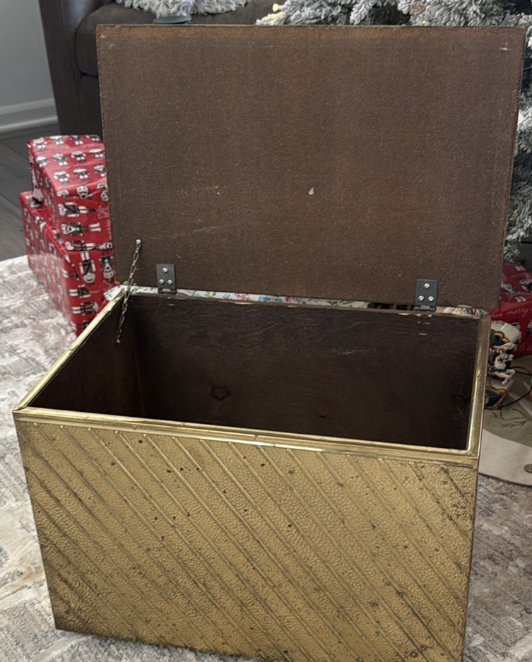 Vintage Brass Wrapped Firewood Kindling Storage Box 20” x 13” x 13.75 ...