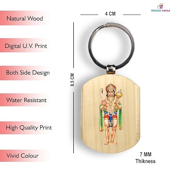 Hanuman Ji Keychain: Symbol of Devotion - Natural Wood, Vivid Colors ...