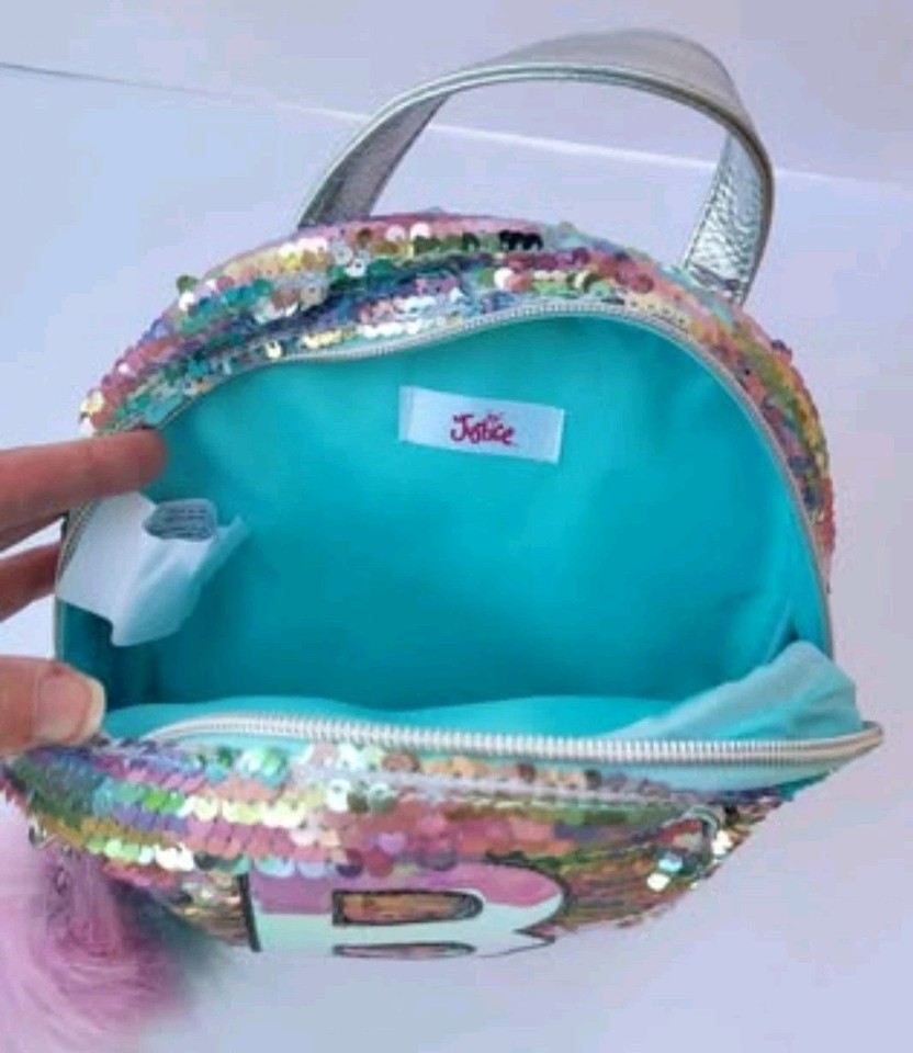 Justice Initial "B" Mini Backpack Mermaid Silver Rainbow Sequins Pom ...