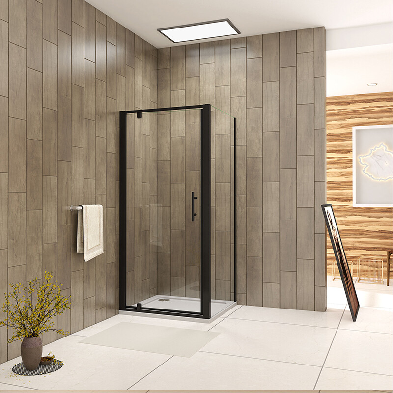 Bathroom Pivot Black Shower Doors Shower Enclosure Walk In Door+Side ...