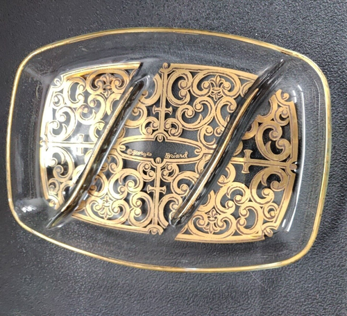 Vintage 60’s MCM Georges Briard Gold CROWN Glass Divided Appetizer Dish ...