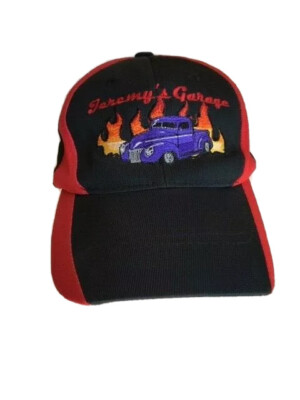 Trucker Hat Hot Rod Cap Sport Tek Jeremys Garage Black Red Adj Strap ...