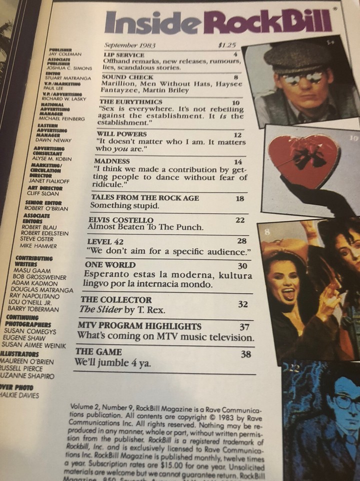 RockBill September 1983 - Elvis Costello, Eurythmics, Madness | eBay