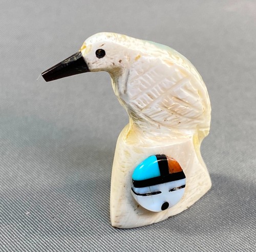 Zuni Carved White Shell Raven Fetish with Sun Face by Darrin Boone, NEW ...