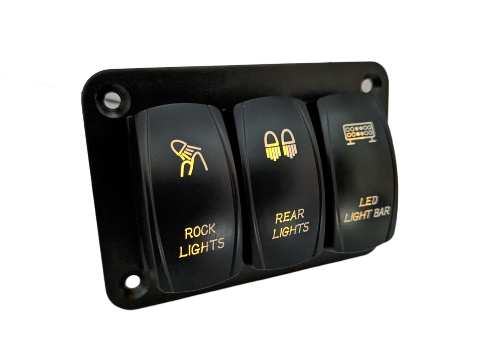 3 Gang YELLOW Laser Etched Rocker Switch Panel 12-24V Wiring Included ...