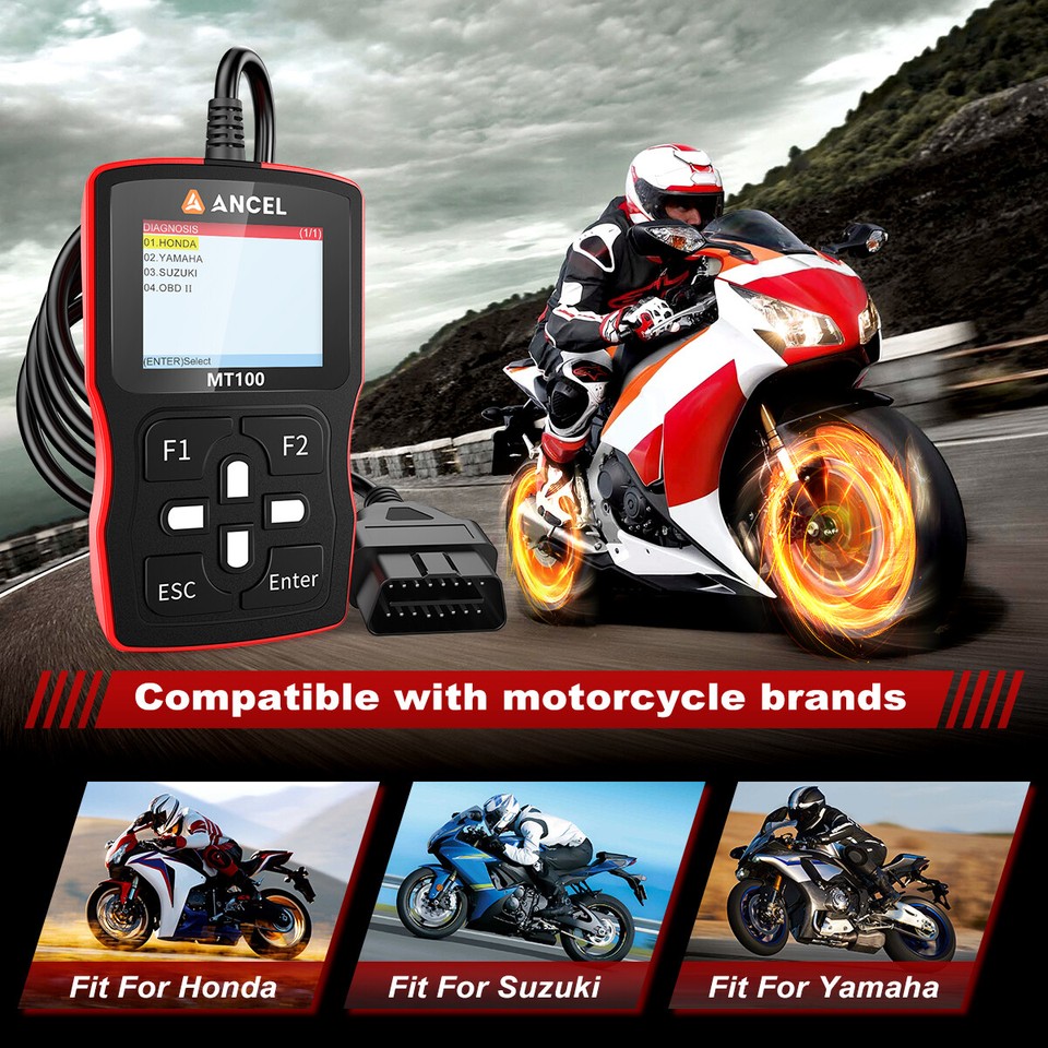 ANCEL MT100 Motorcycle OBD2 Scanner Code Reader ABS Engine Diagnostic ...