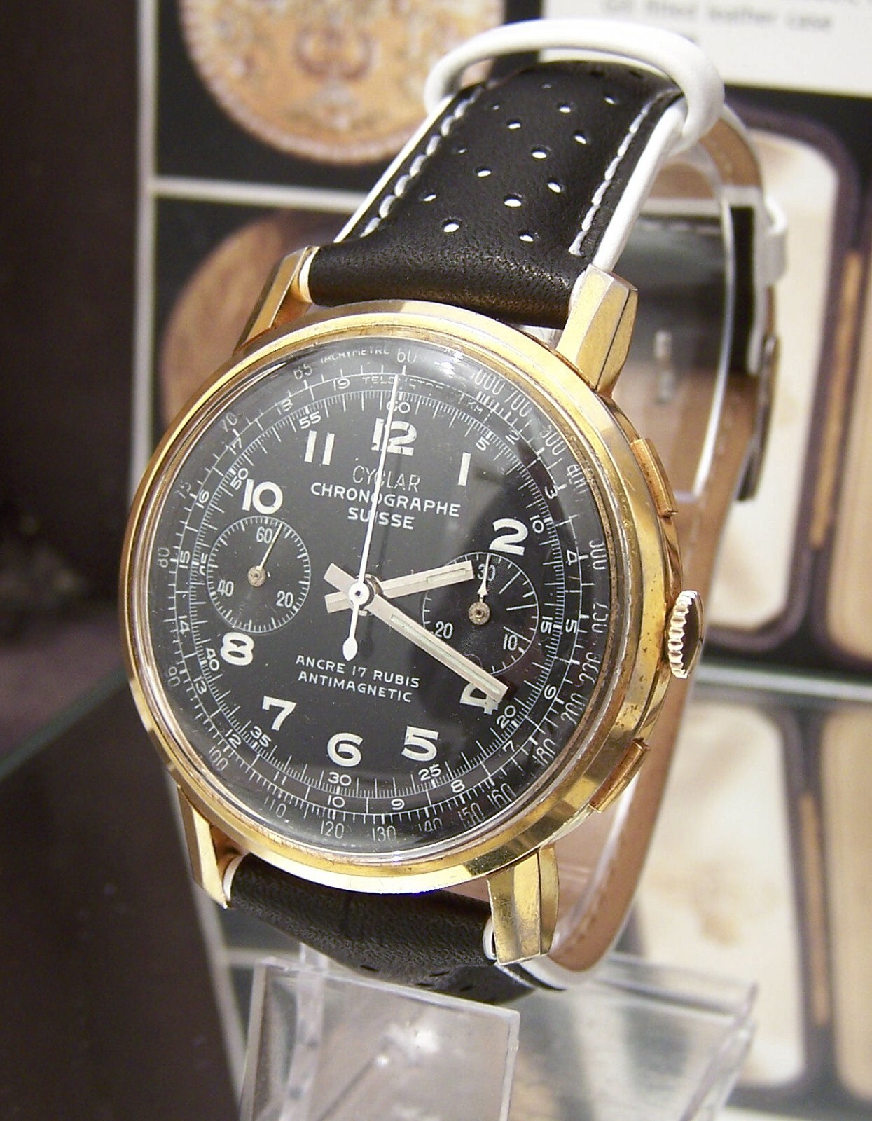 60'S LOVELY BLACK DIAL MILITARY STYLE LANDERON 48 CYC… - Gem