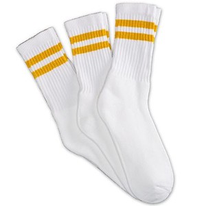 12 Pairs 1 Dozen Crew White Socks with 2 Yellow Stripes Classic Retro ...