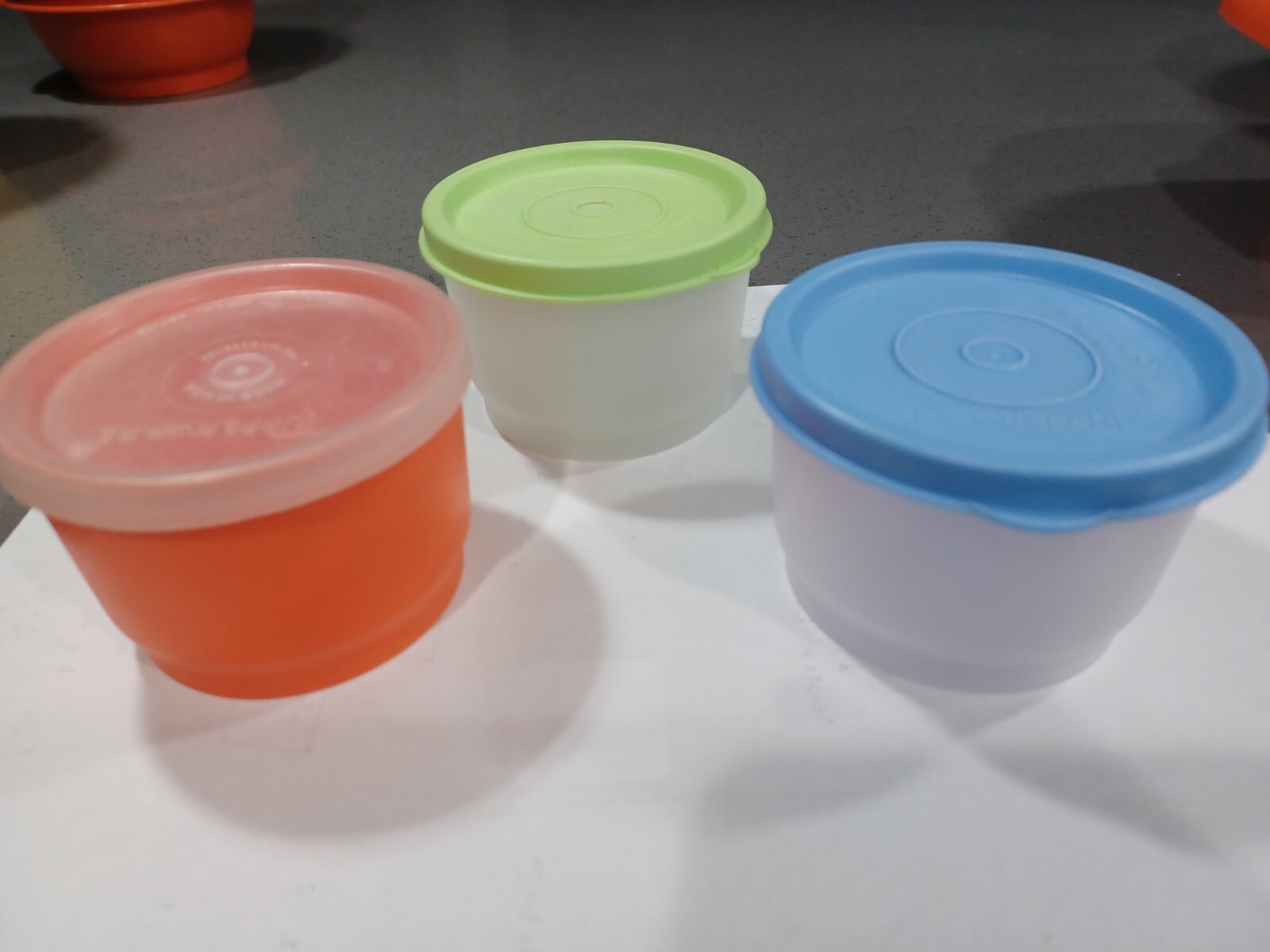 Lot of 3 Tupperware Snack Cups Lids, 1 orange & 2 clear cups (various ...