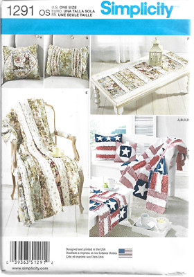 Simplicity Pattern #1291-Rag Quilted Throws-Pillows-Bench and Table ...