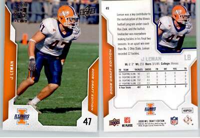 J Leman 2008 Upper Deck Draft Edition EX-NM #49 Illinois Vikings RC ...