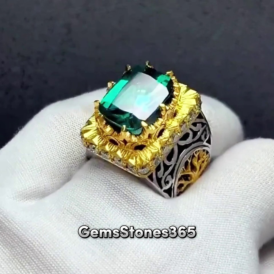 Genuine Mens Emerald Ring For Men Sterling 925 Silver Emerald Zamurd ...