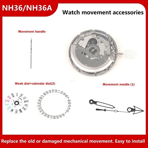 3X(NH36/NH36A Movement with Steel Stem+Week Dial+Calendar Dial+Needle ...