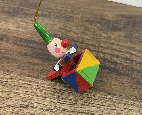 Vintage 1.75" Wooden Jack In The Box Ornament Hand Painted Clown Spring ...