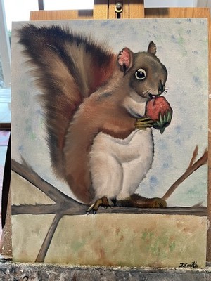 Original oil painting 11 x 14 inches cute squirrel | eBay UK