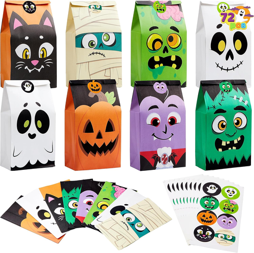 72PCS Halloween Treat Bags, Candy and Goodie Bags, 6 Styles with ...