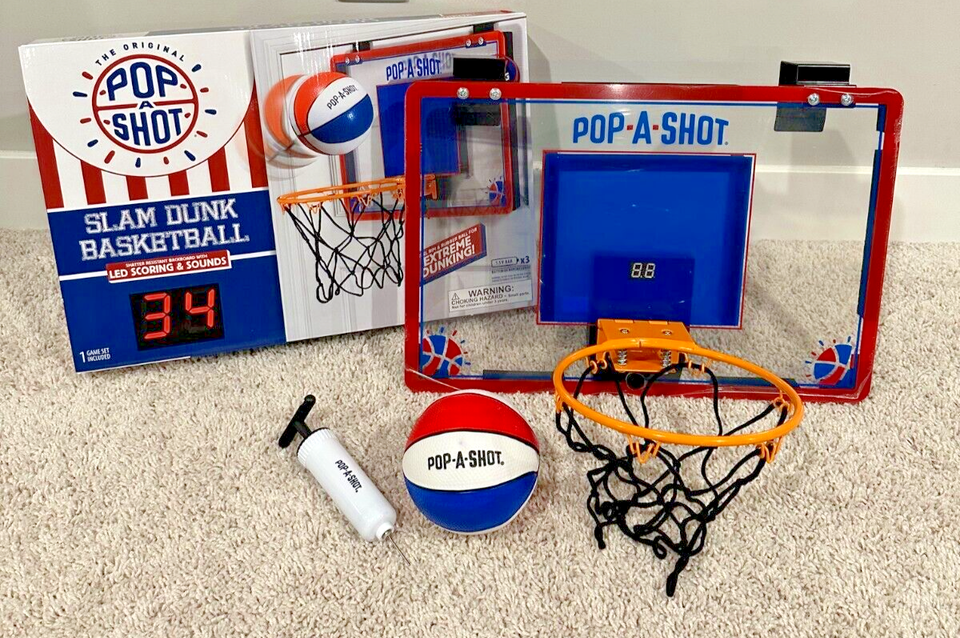 Pop a Shot Over the Door Slam Dunk Basketball Hoop with LED Scoring and ...