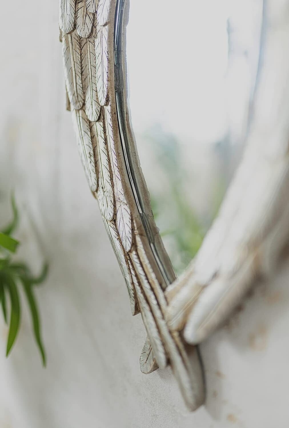 Feather Angel Wings Mirror Distressed Silver Hanging Mounting Home ...