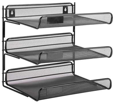 3-Tier Steel File Organizer for Desktop or Wall Mount, Black | eBay
