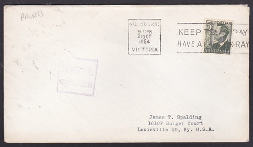 Australia 1954 surface mail cover to US - Naval Service rubber stamp ...