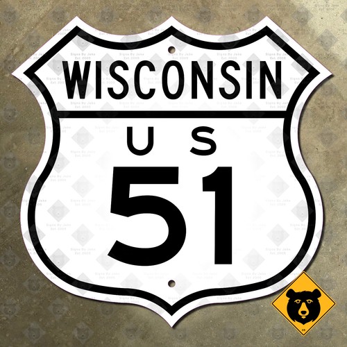 Wisconsin US Route 51 highway road sign shield 1949 Madison Stevens ...