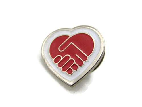Red Interlocking Hand & White Heart Pin Silver Tone | eBay