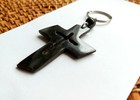 Cross Keyring Brown Bone with Inticate Cut Cross & Bead Faith Gifts ...