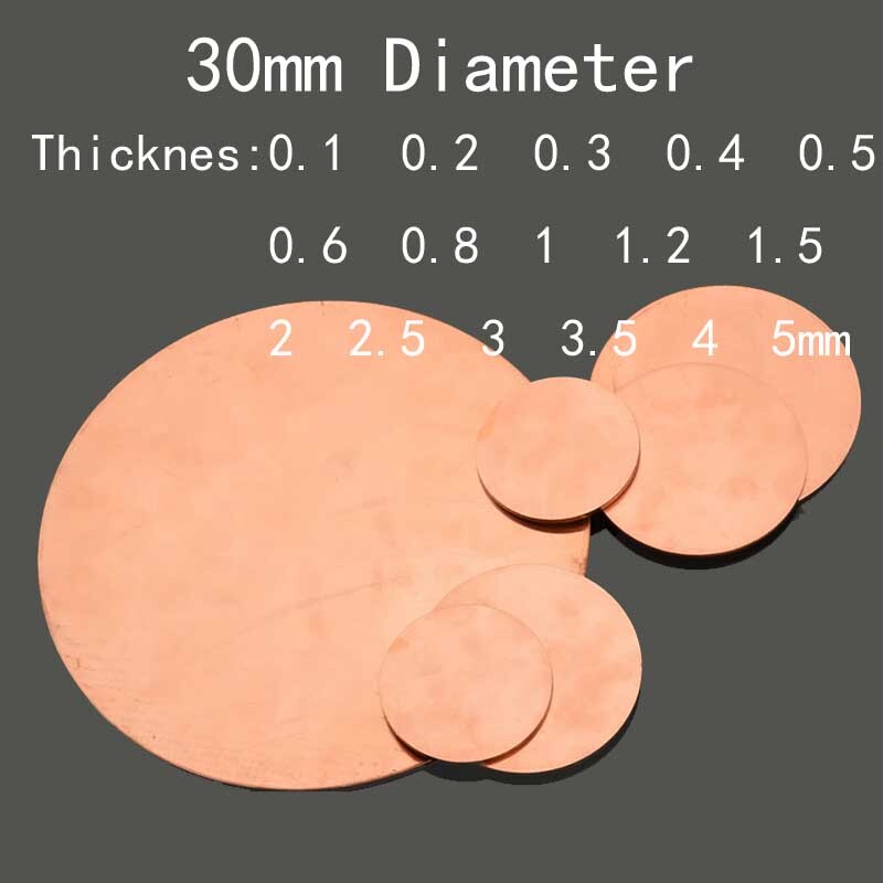 30mm Diameter T2 Copper Solid Round Plate Flat Gasket 0.1mm-5mm ...