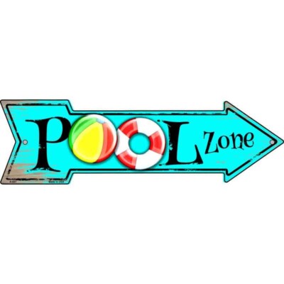 Pool Zone Novelty Embossed Metal Arrow Sign Directional 17" x 5" Wall ...