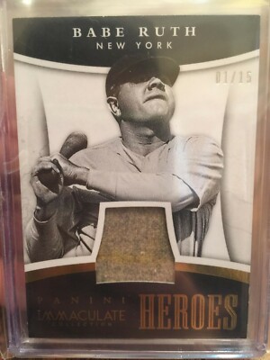 BABE RUTH 2015 IMMACULATE "HEROES" #1 LEGEND GAME-USED JERSEY PATCH 1/ ...