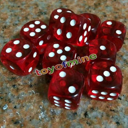 10 pcs Six Sided D6 Transparent 16mm RED RPG DICE- Square Cube Dice ...