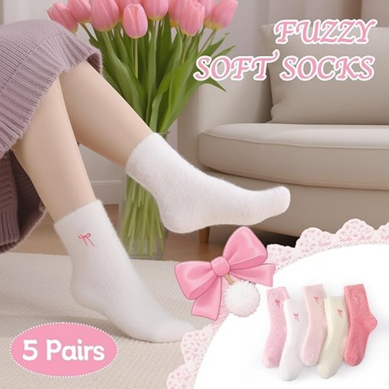 5 Pair Women Ladies Soft Fluffy Bed Socks Winter Warm Lounge Slipper ...