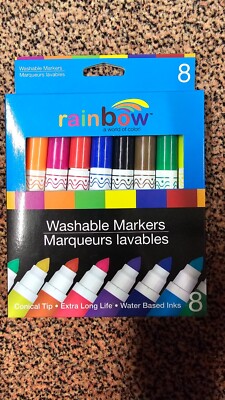 Rainbow Various Color Washable Markers Package of 8 Conical Tip, Extra ...